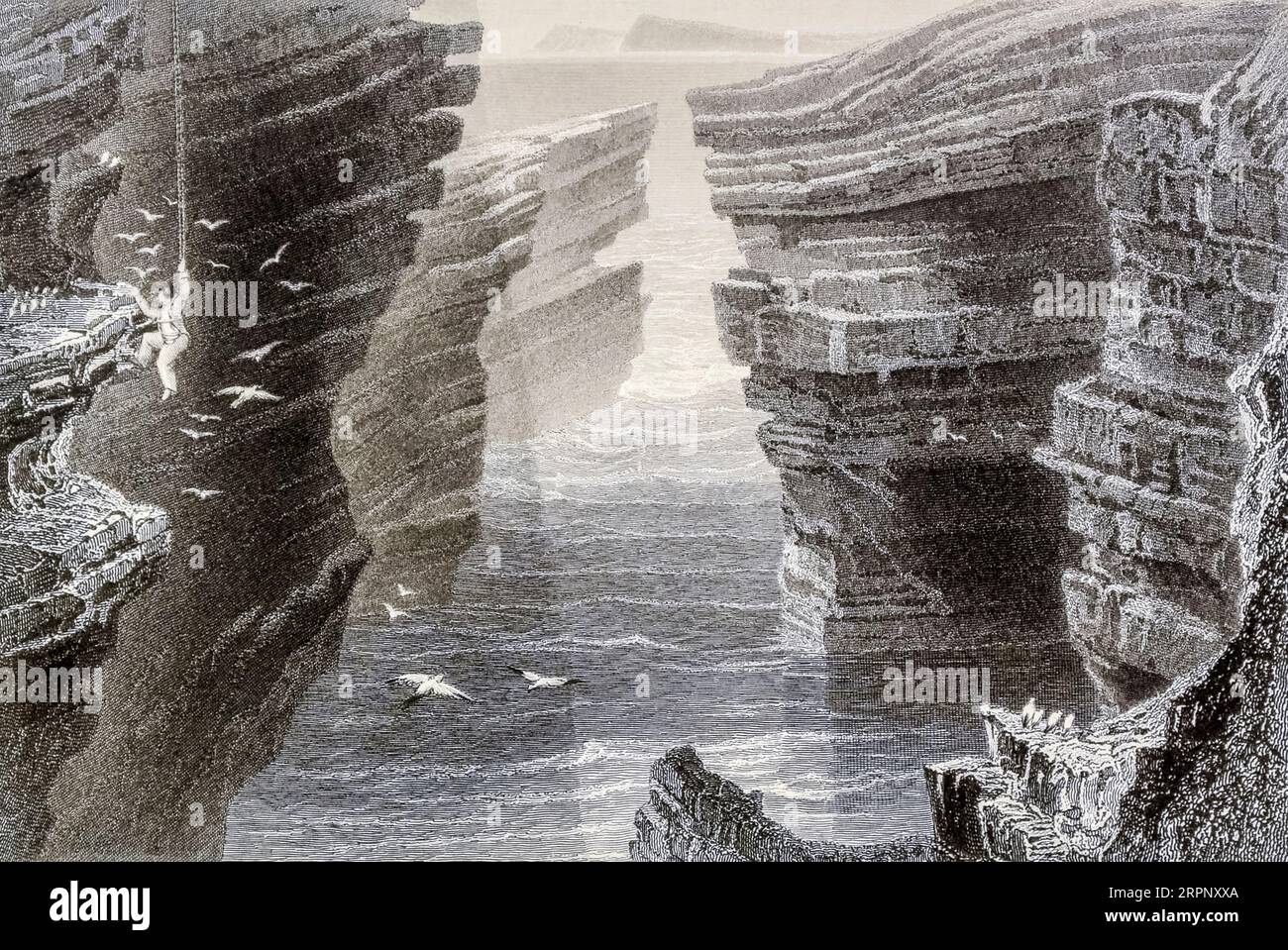 Cove in Malbay Steel engraving from The scenery and antiquities of ...