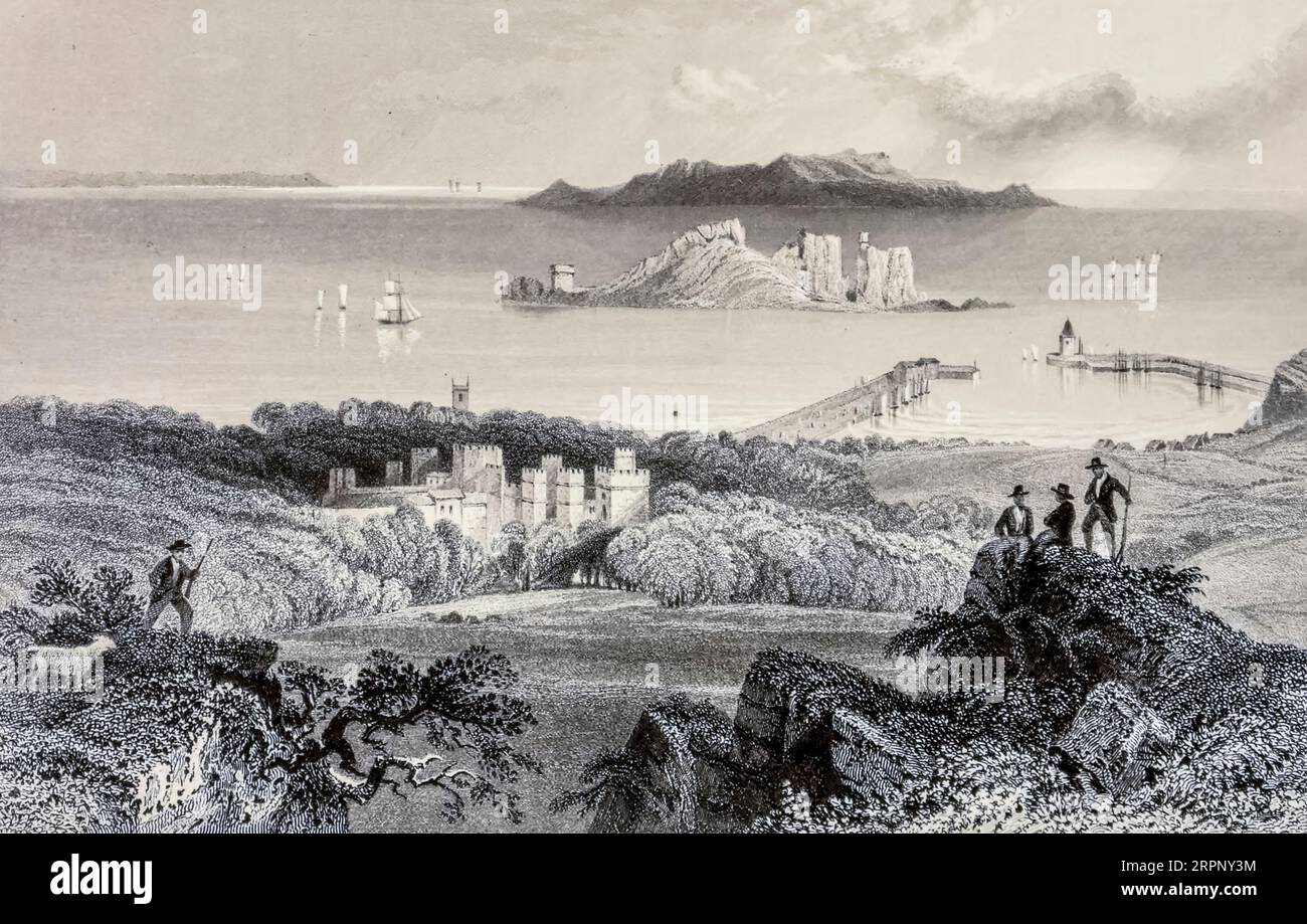 Howth Castle, Howth County, Dublin, Ireland Steel engraving from The ...