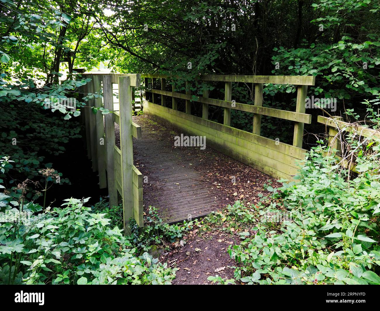 Wooden footbridge over Thornton Beck on the Nidderdale Way long ...