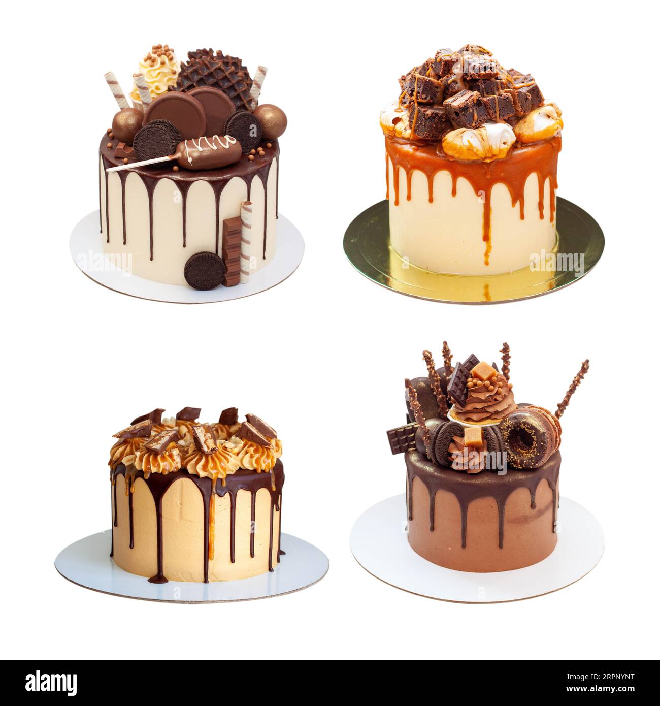 Extremely delicious group of chocolate cakes isolated on white ...