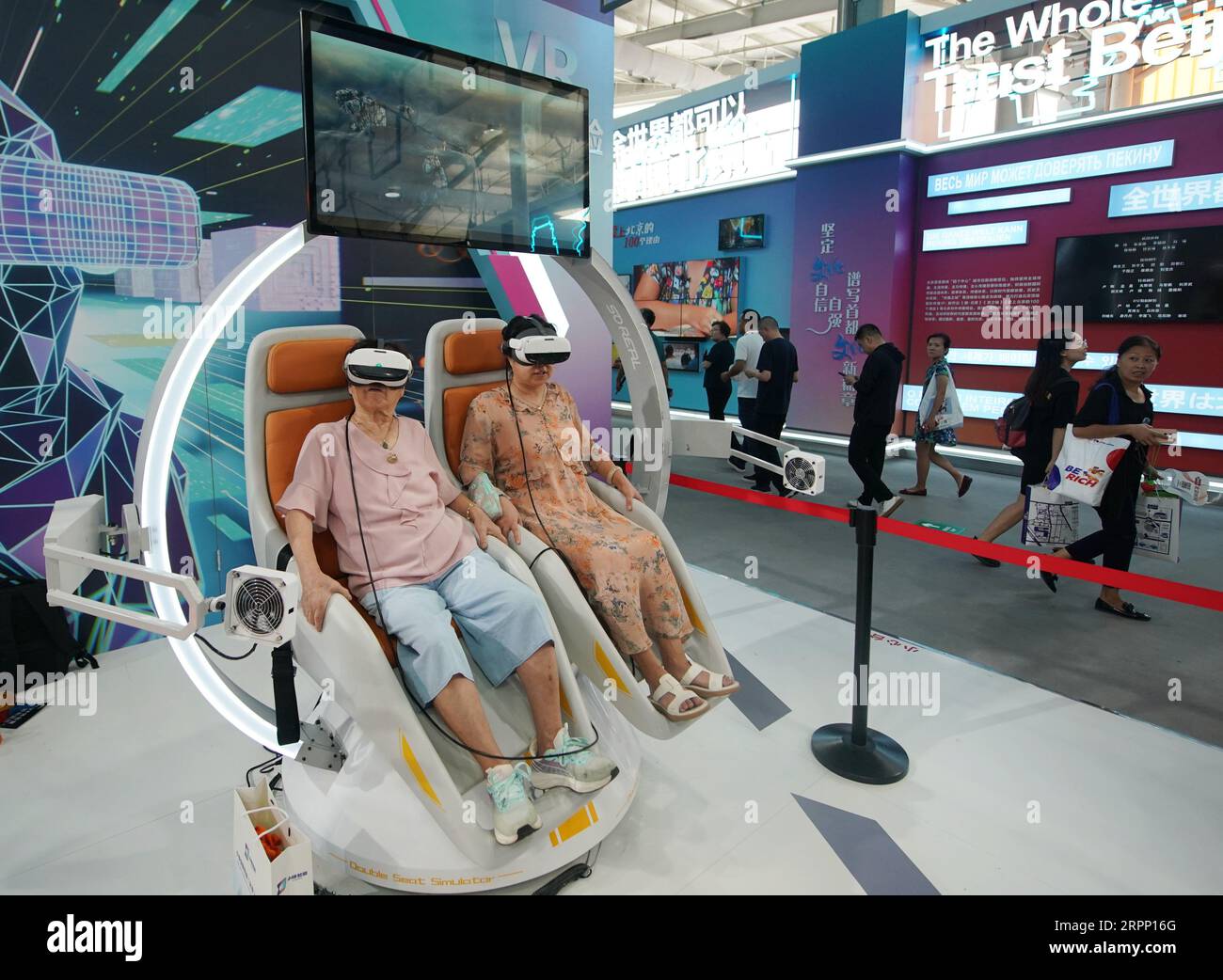 Beijing, China. 5th Sep, 2023. Visitors experience VR equipment during ...
