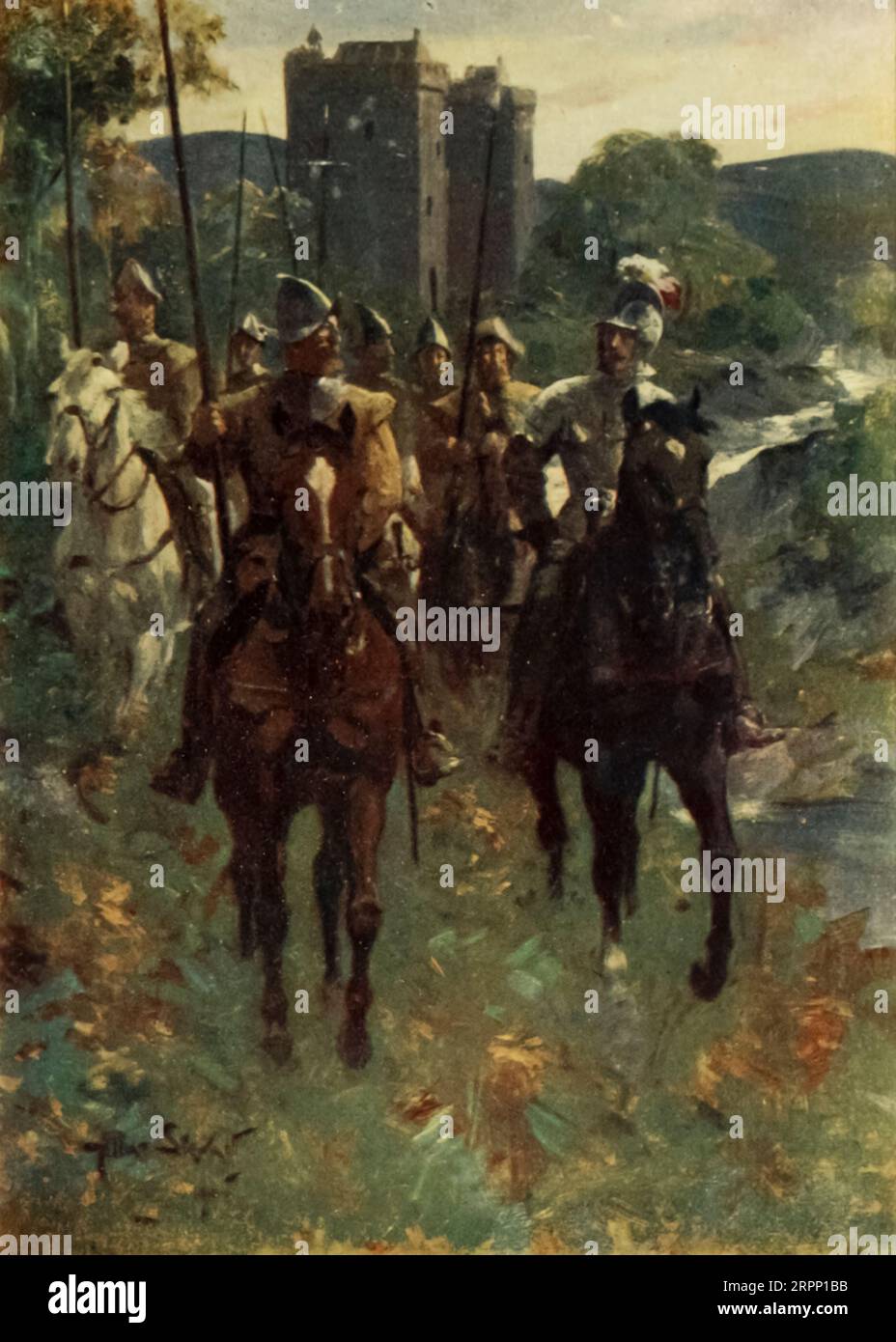 BORDER REIVERS SETTING OUT ON A CATTLE RAID from the book ' Scotland ...