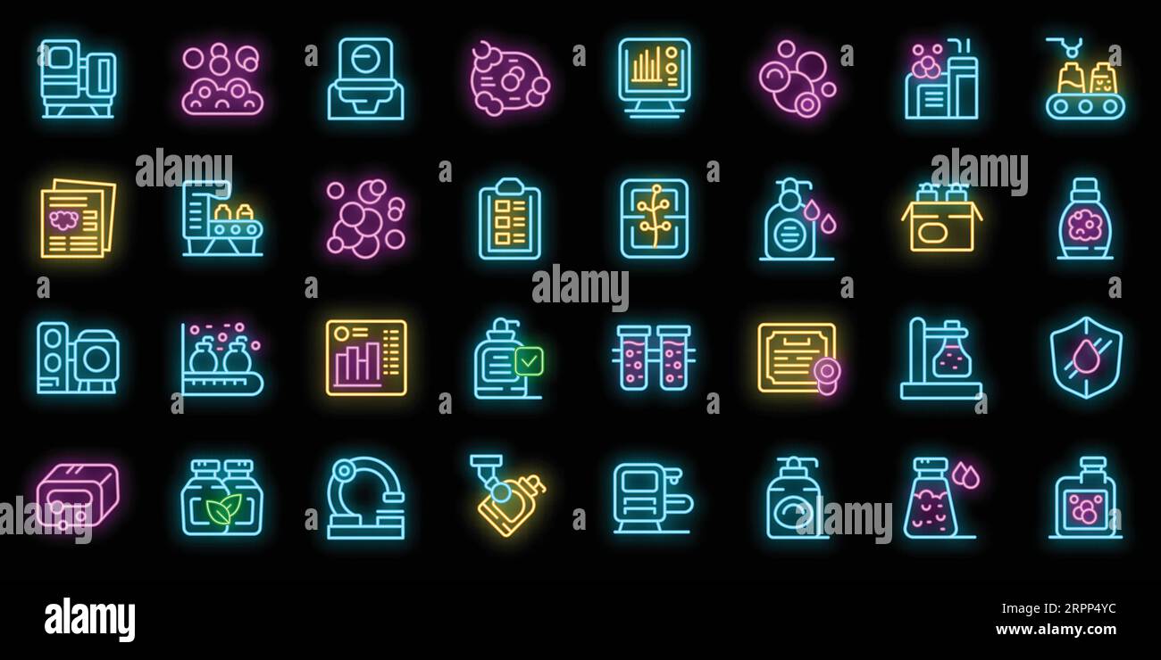 Soap production icons set outline vector. Factory powder. Quality spa ...