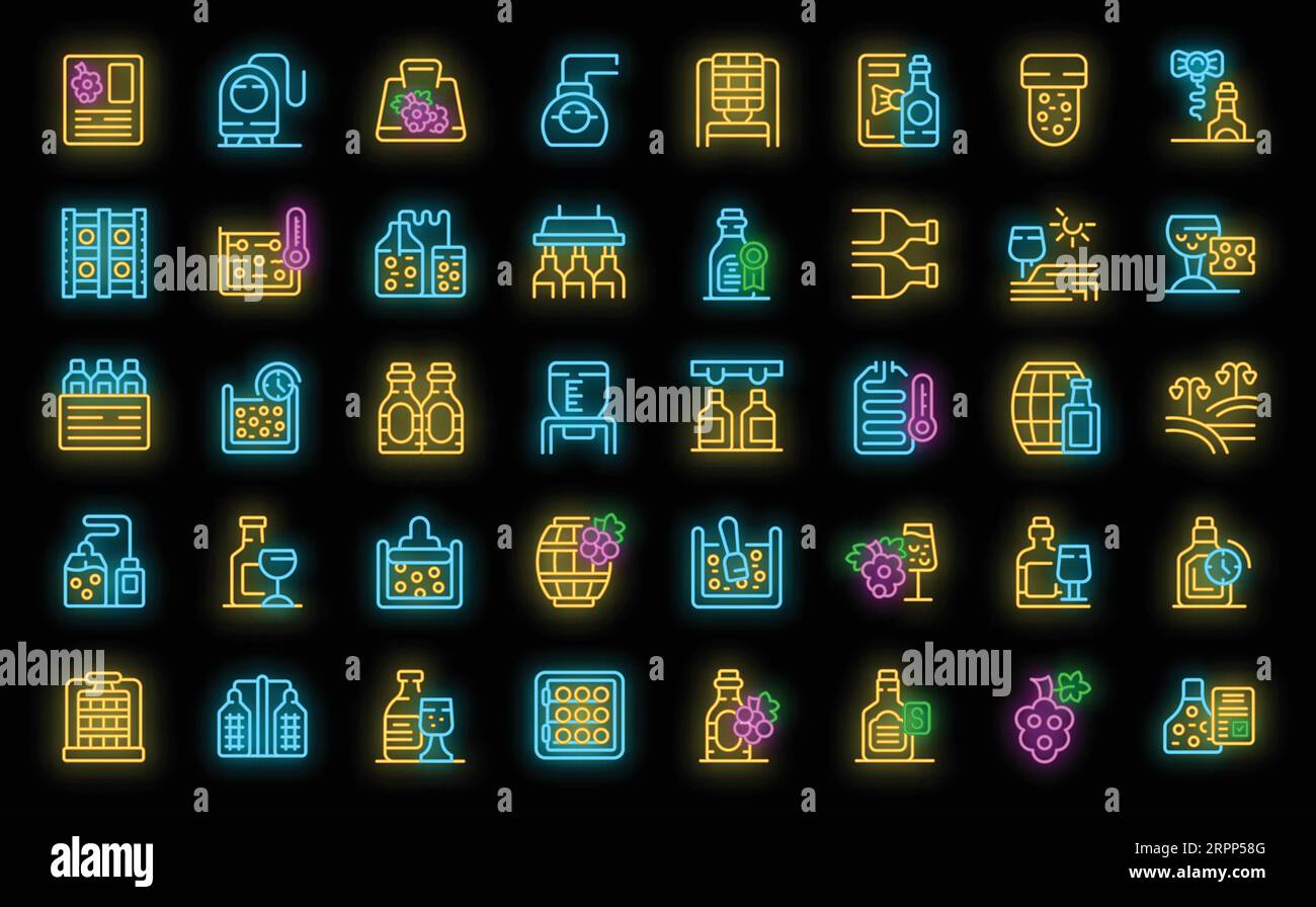 Wine production icons set outline vector. Winery industry. Fruit shape ...