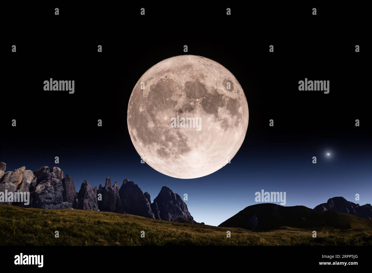 the moon over mountains landscape Stock Photo - Alamy