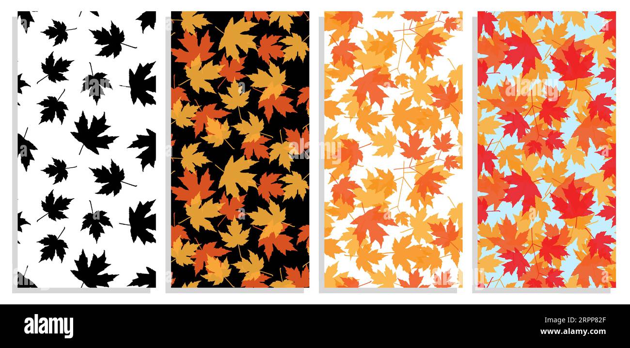 Set of vertical autumn maple leaves silhouettes flyers with dried ...