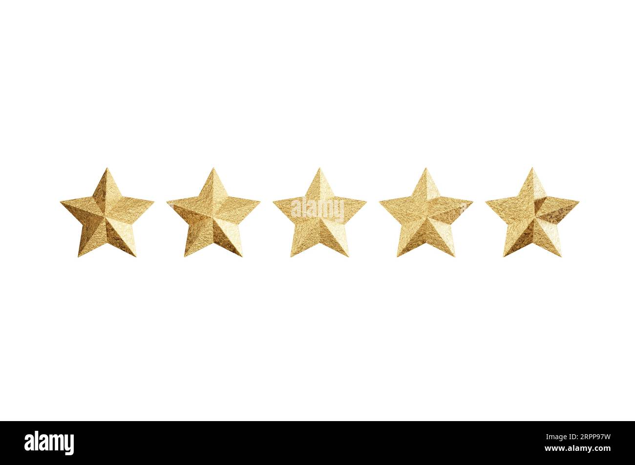 3D Illustration , 5 Gold stars rating set isolated on white background ...