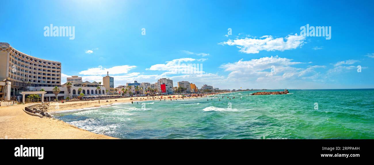 Panoramic view of beach and coastal architecture in Sousse town ...