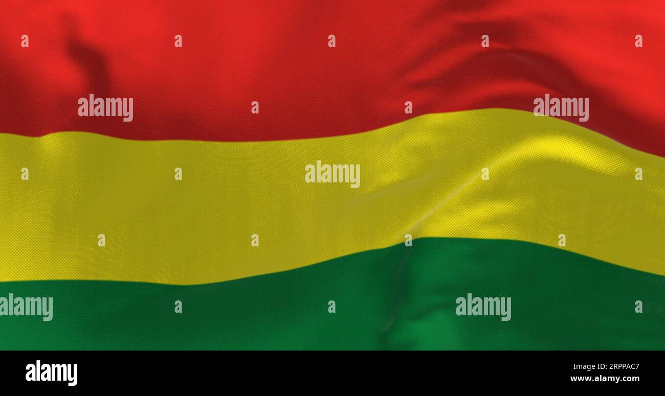 Close-up of Bolivia national flag waving in the wind. The Plurinational ...