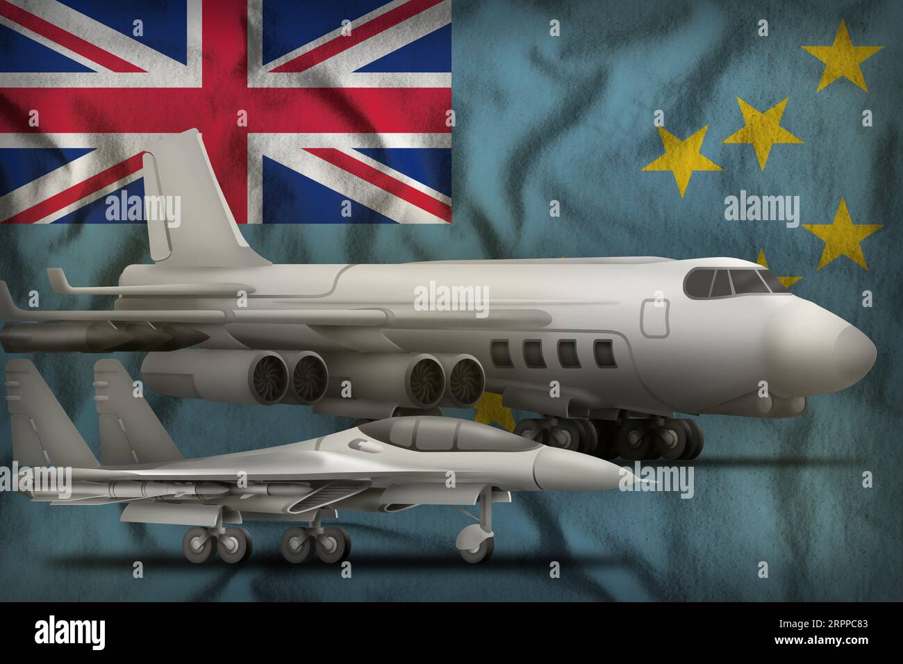 air forces on the Tuvalu flag background. Tuvalu air forces concept. 3d ...