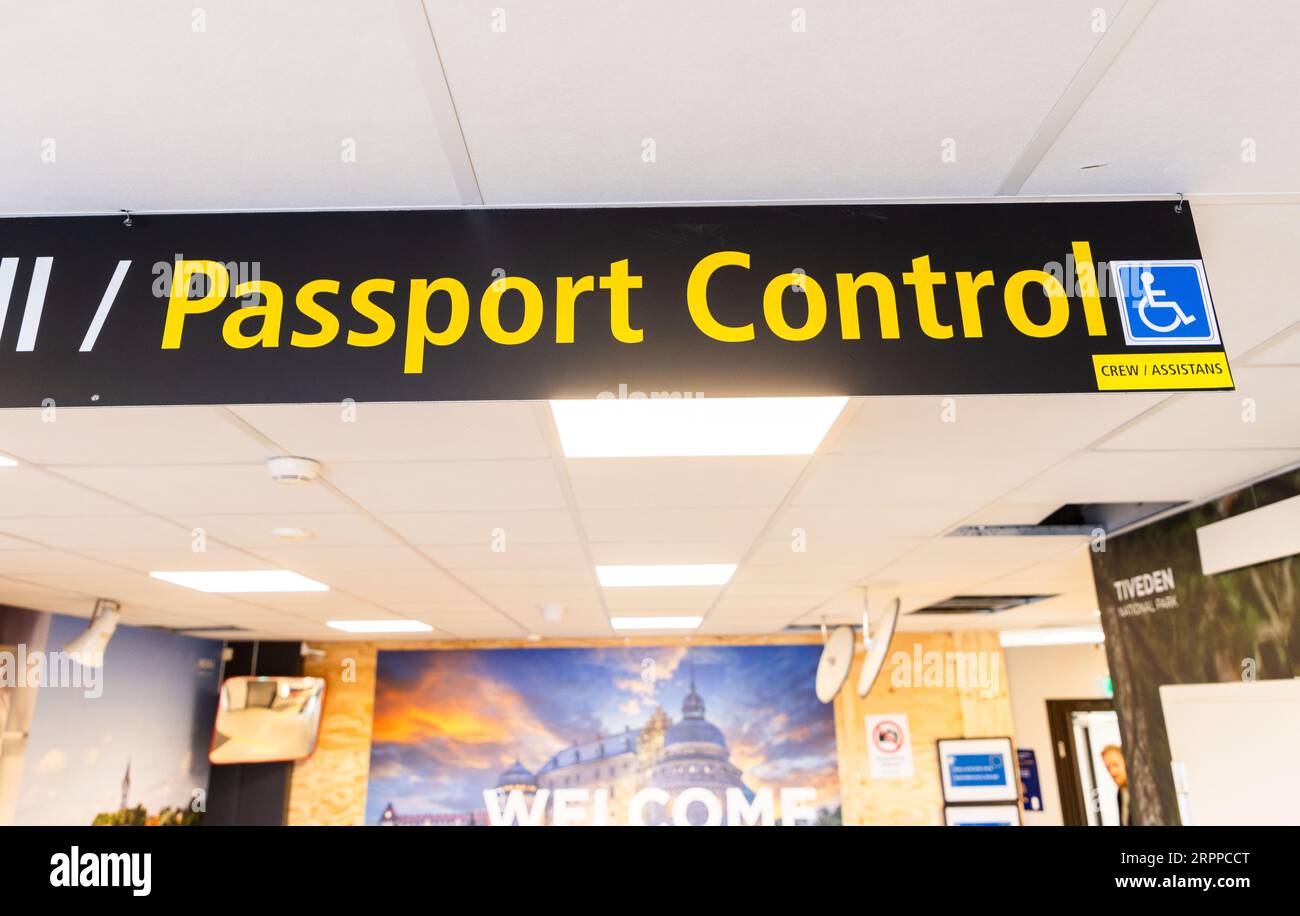 Airport symbols, passport control sign, Örebro airport, Örebro, Sweden ...