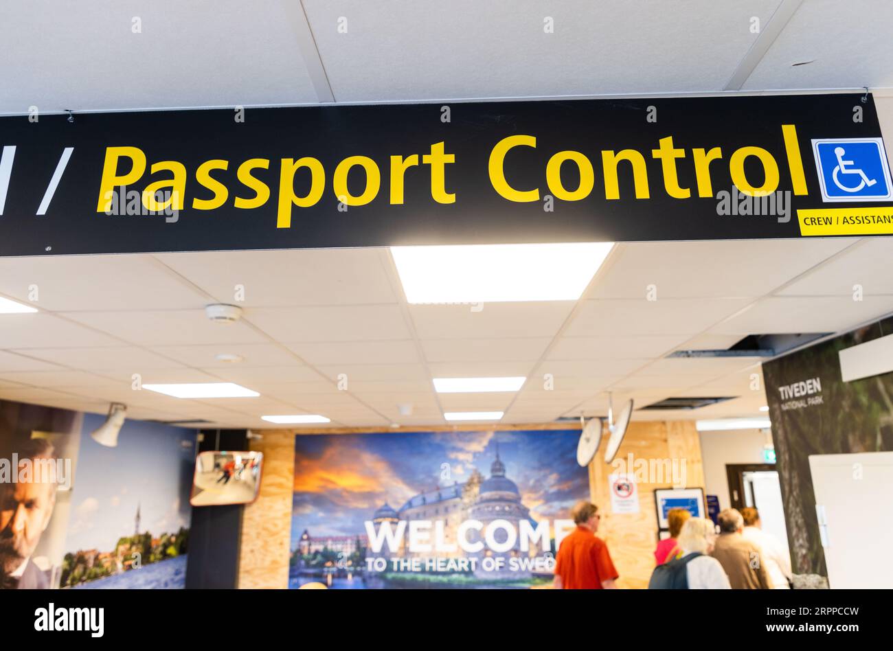 Airport symbols, passport control sign, Örebro airport, Örebro, Sweden ...