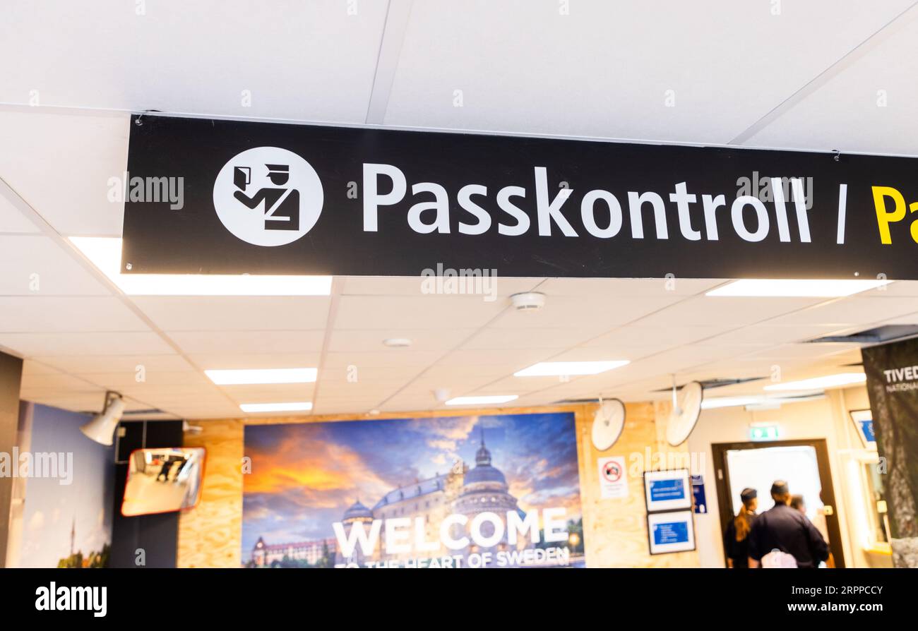 Airport symbols, passport control sign, Örebro airport, Örebro, Sweden ...