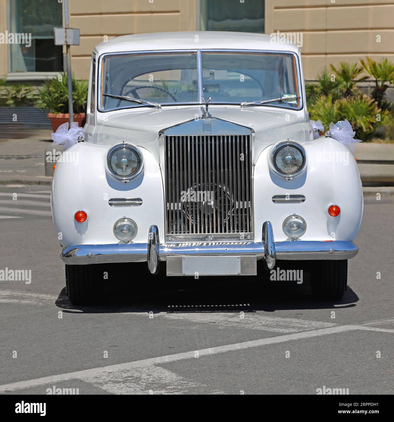 Front View of White Luxury Wedding Car Limo in Napoli Italy Stock Photo ...