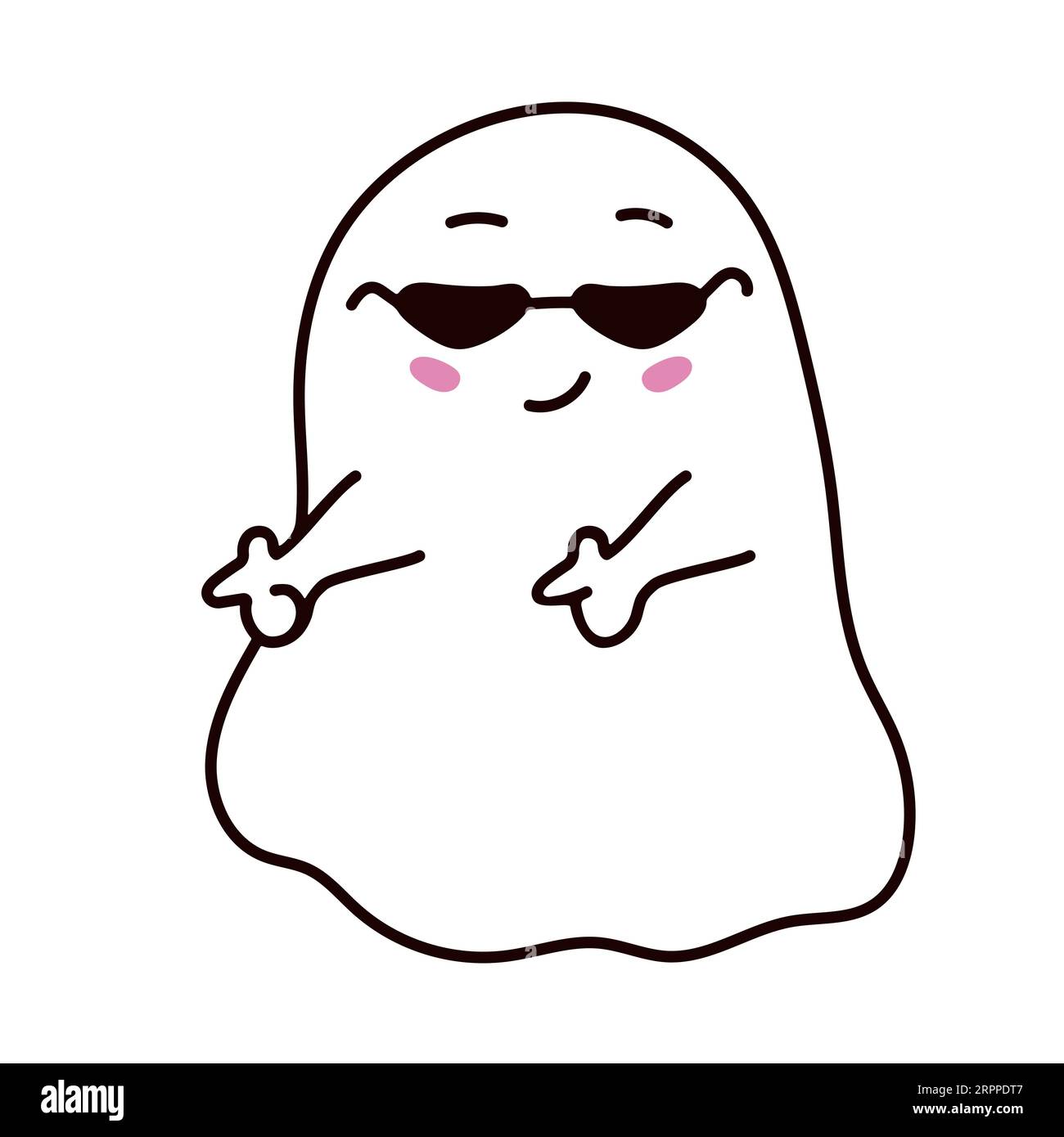 Cute Halloween Ghost With Glasses In Doodle Style Vector Illustration Isolated On A White