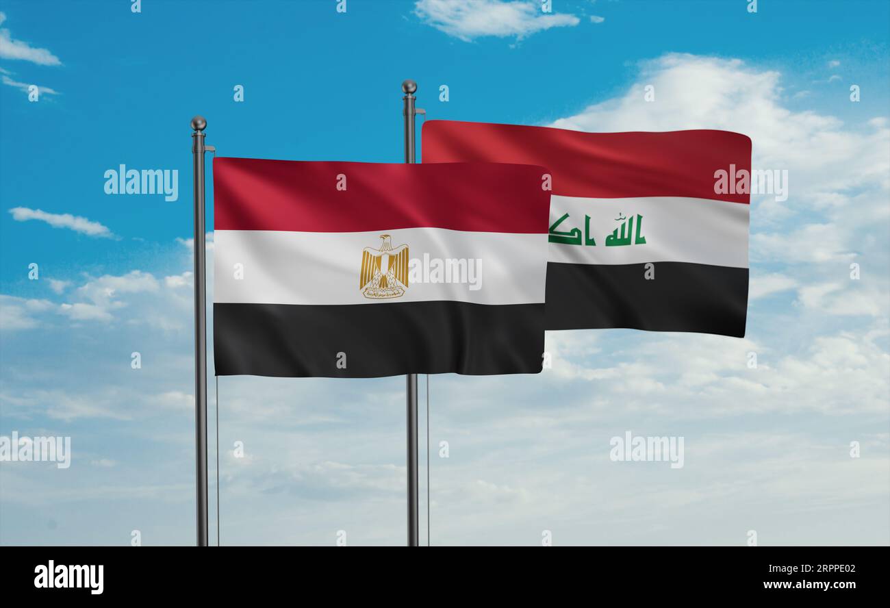 Iraq flag and Egypt flag waving together on blue sky Stock Photo - Alamy