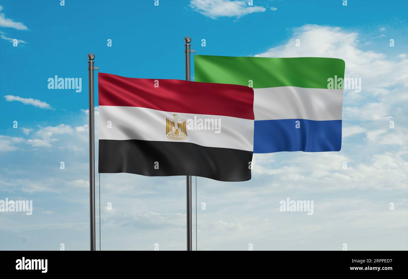 Sierra Leone or Salone and Egypt flag waving together in the wind on ...
