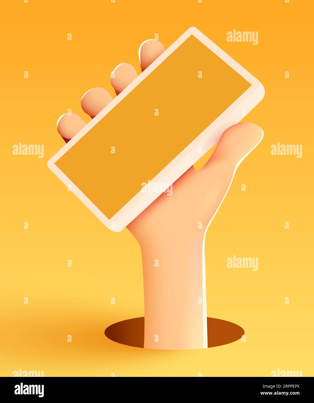 Cute cartoon hand holding mobile smart phone. Modern mockup. Vector ...
