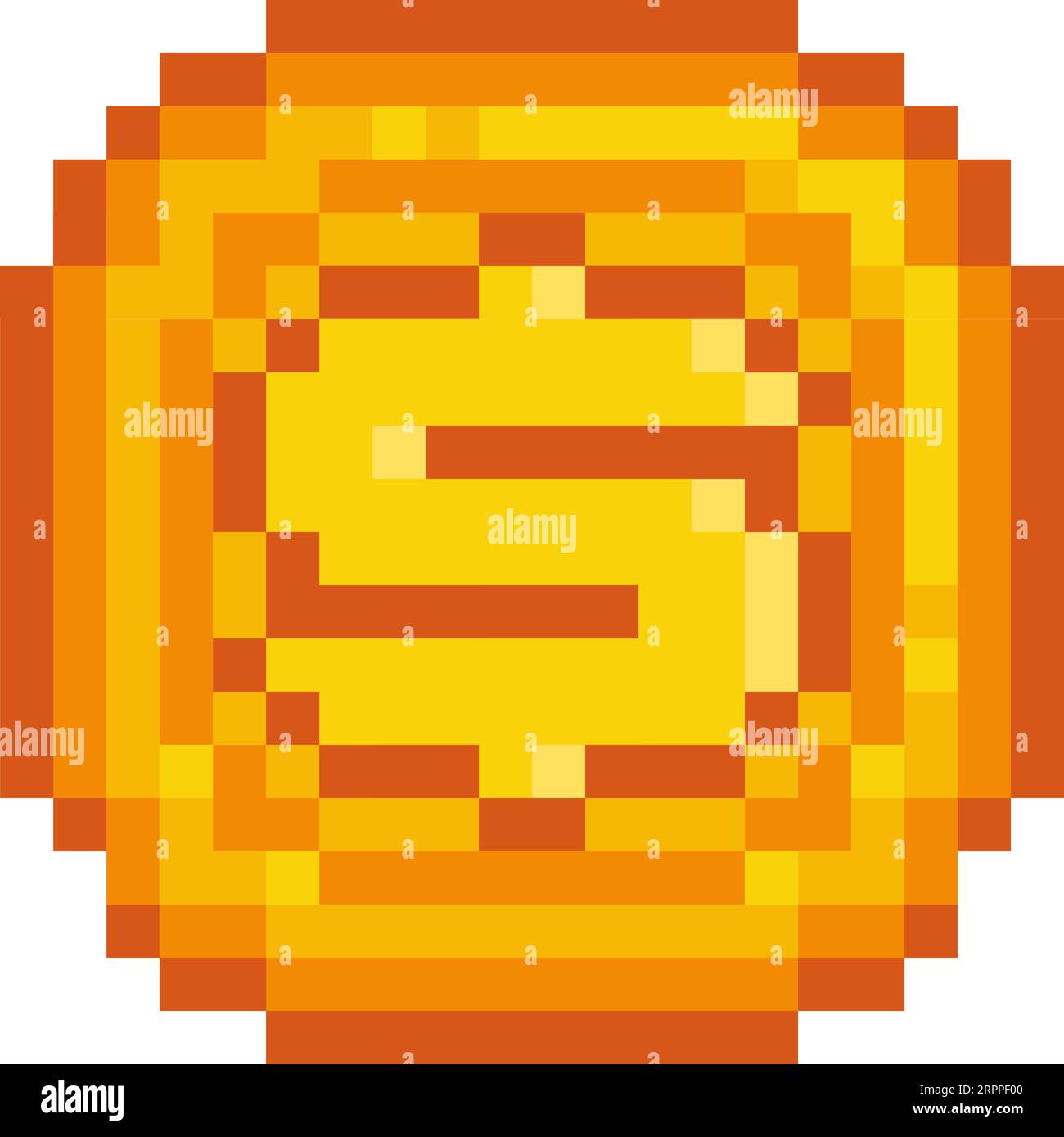 Pixel art golden dollar coin in retro video game style. Vector ...