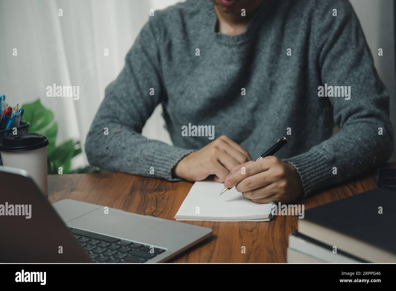 man with learning language during online courses education. e-learning ...