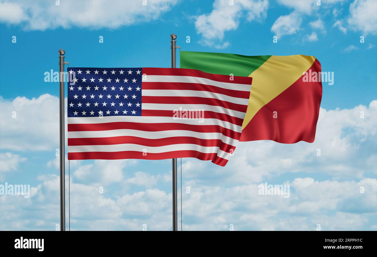 Republic of the Congo or Congo-Brazzaville and USA flag waving together ...