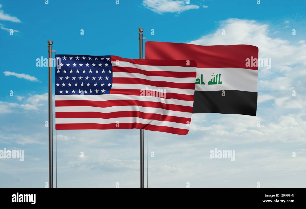 Iraqi Flag American Flag Waving Over