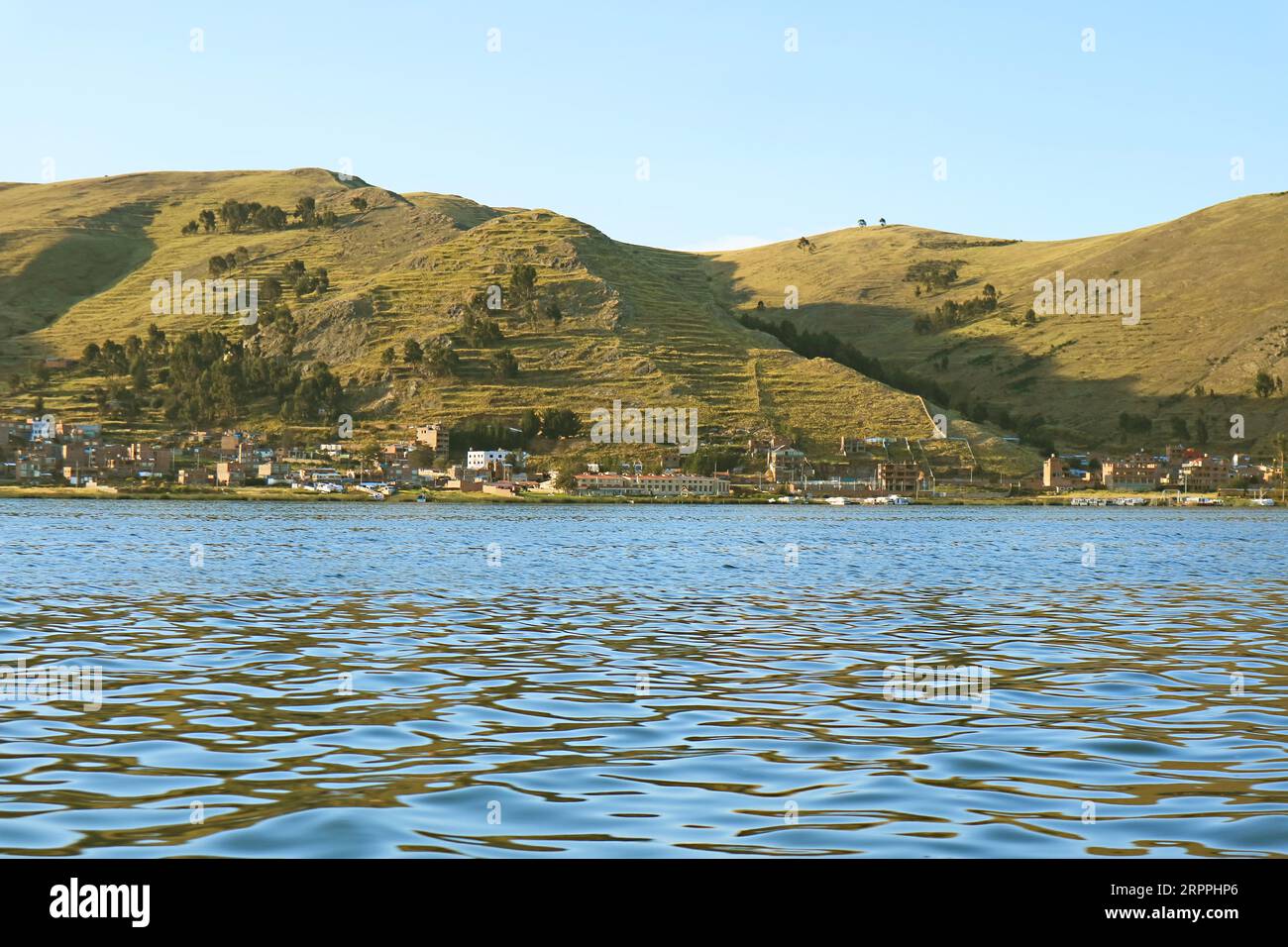Town of Puno on Titicaca Lake Shore View from Cruise Ship, Puno, Peru ...
