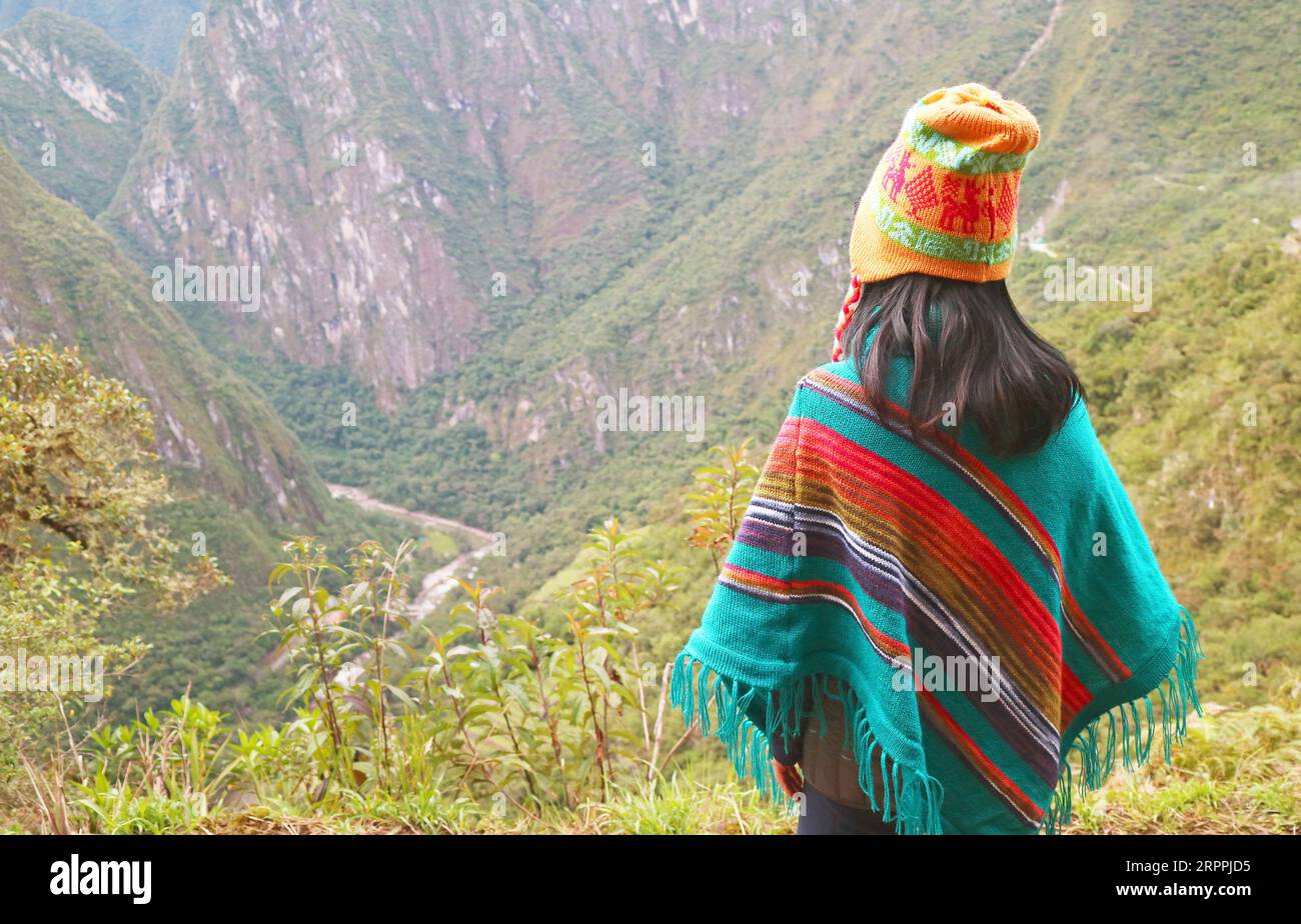 Female Visitor Enjoy a Stunning Aerial View of Aguas Calientes Town ...