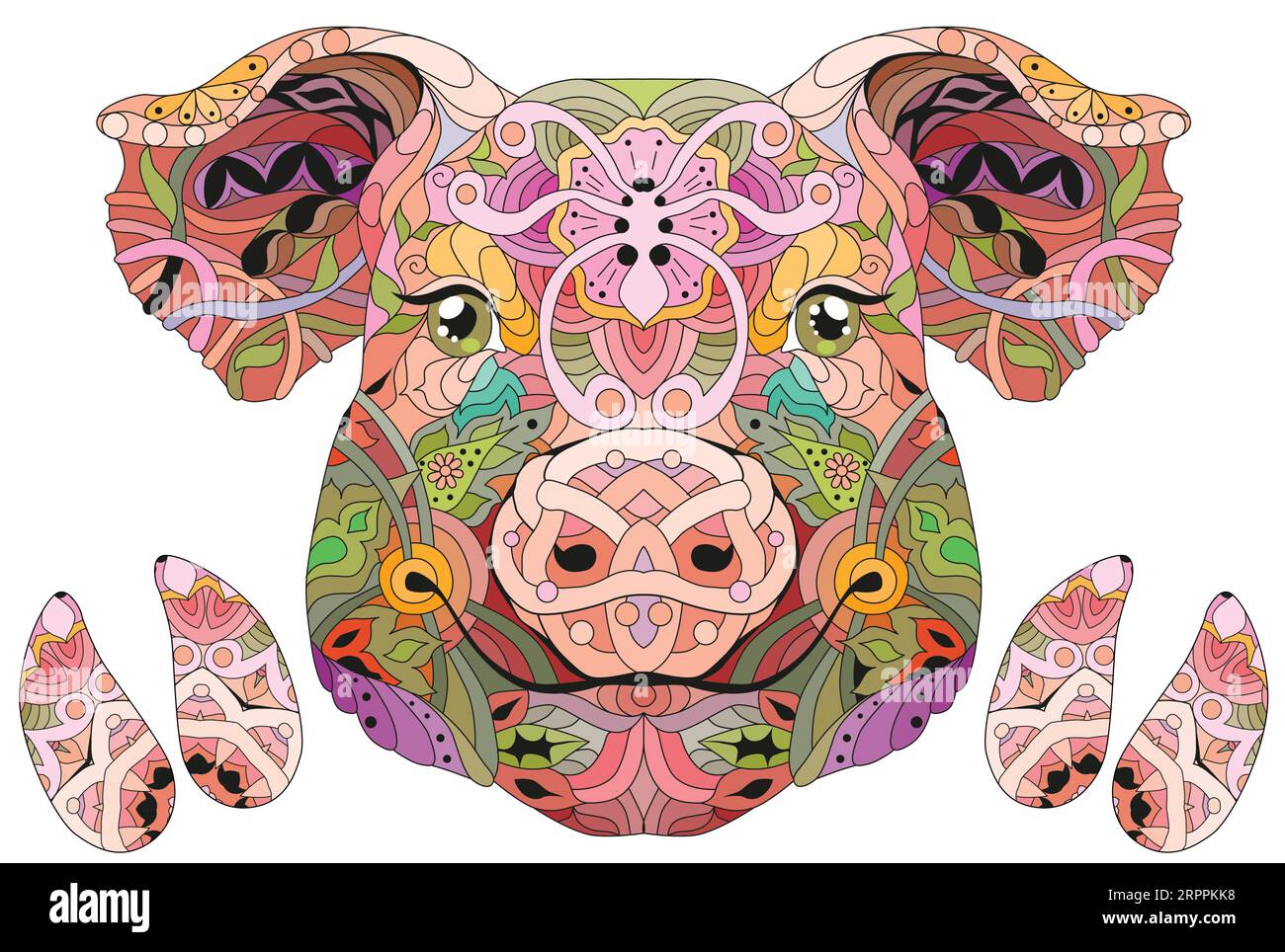 Head of pig zentangle styled with hooves for t-shirt design, tattoo and ...