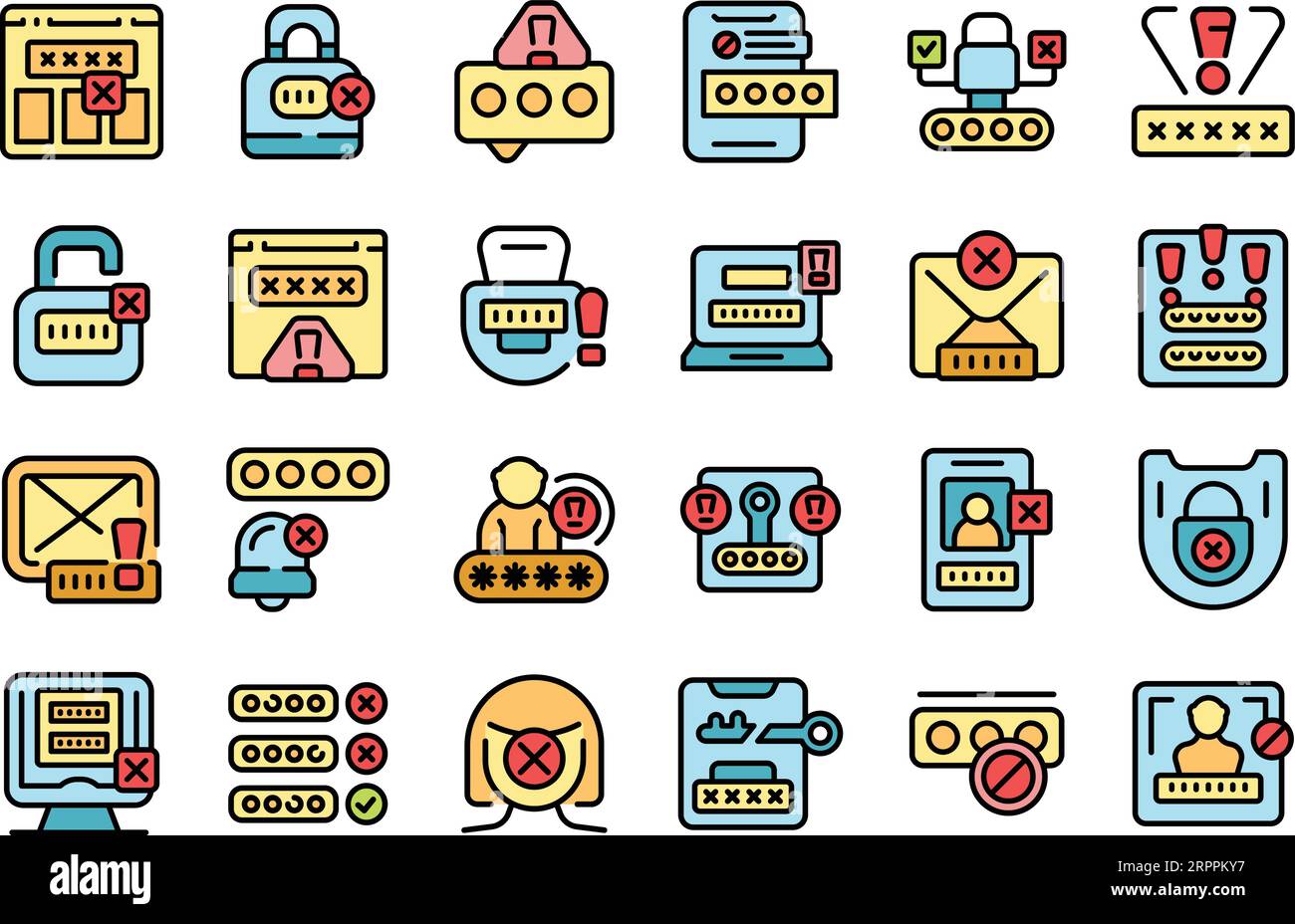 Wrong password icons set outline vector. Shield security. Work data ...