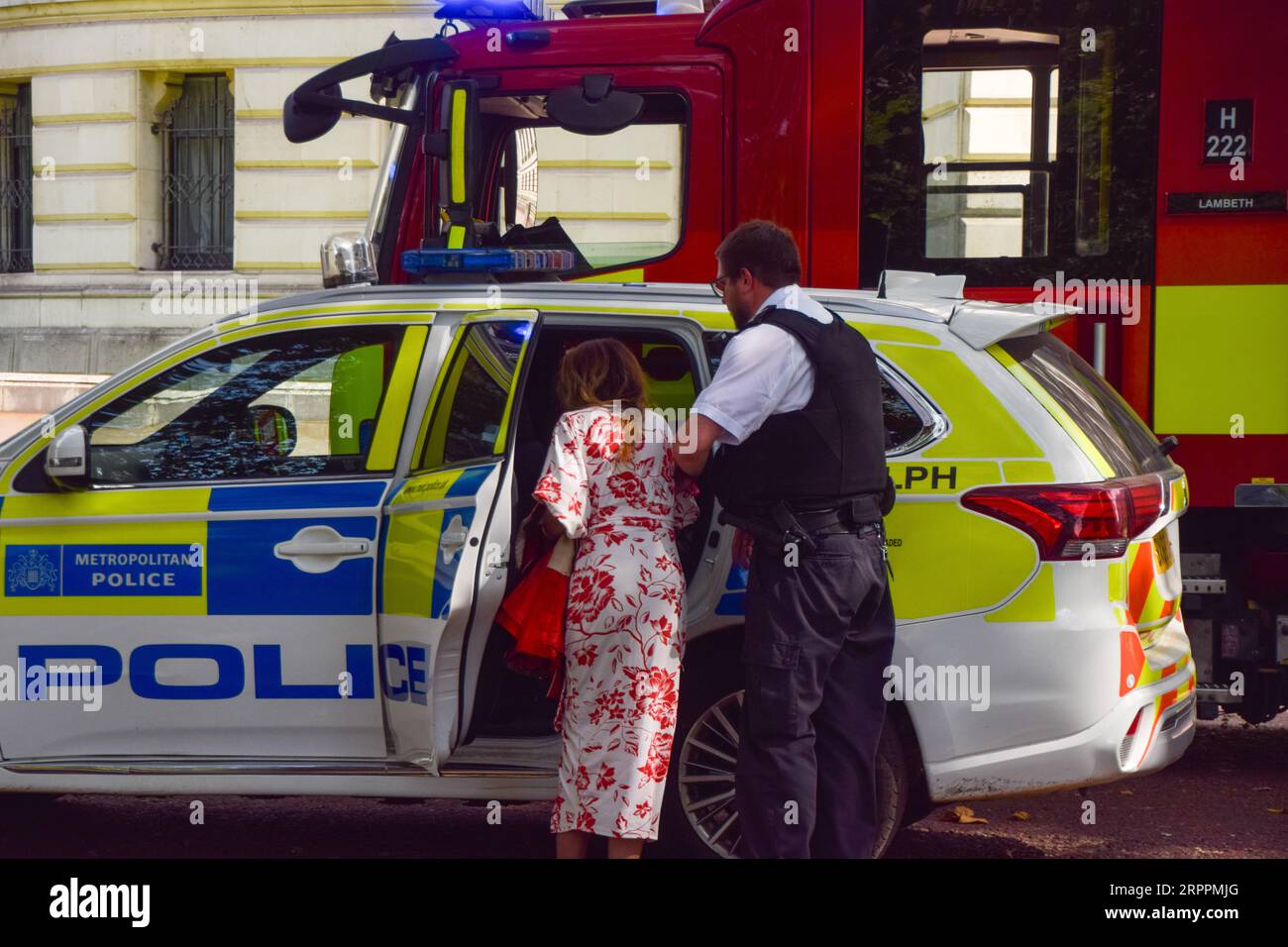 London, England, UK. 5th Sep, 2023. Police detain a person for ...