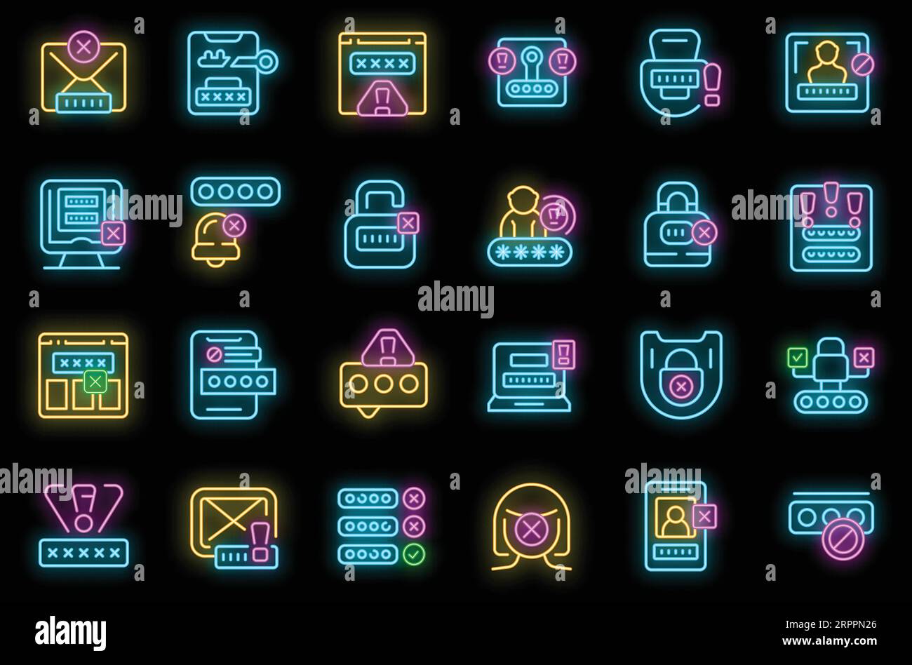 Wrong password icons set outline vector. Shield security. Work data ...