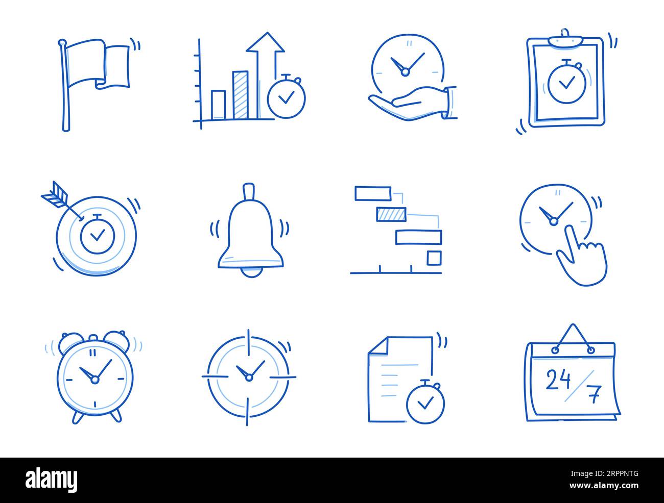 Time, calendar doodle line icon set. Hand drawn doodle sketch line ...