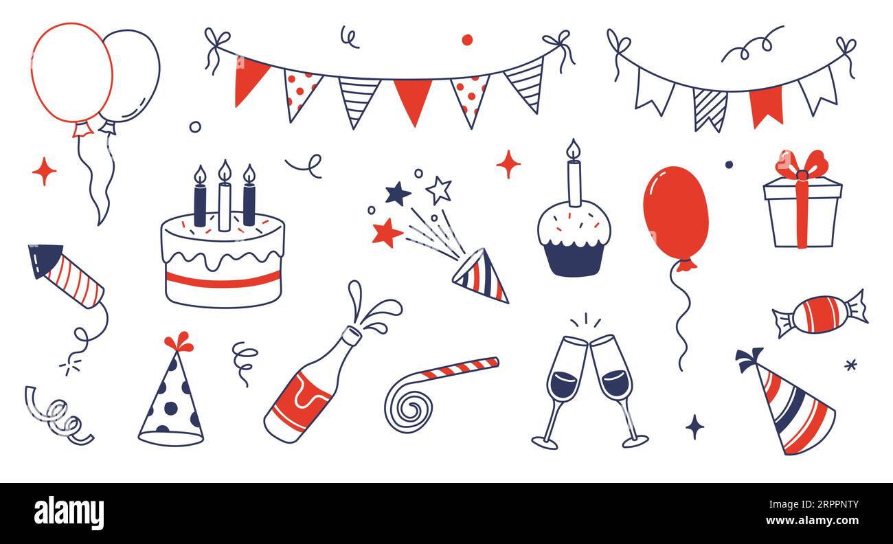 Birthday doodle icon element. Hand drawn sketch doodle birthday cake ...