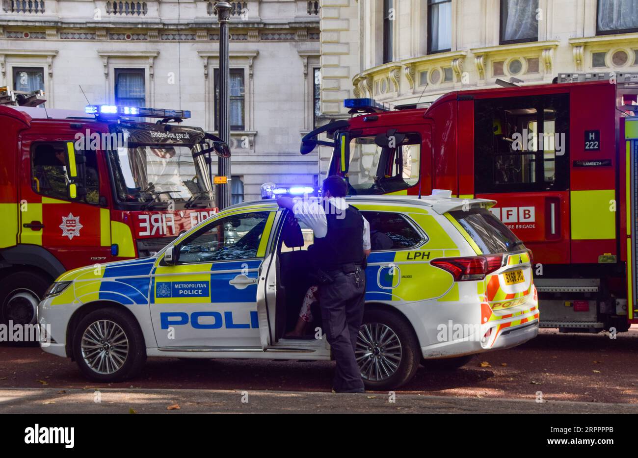 London, England, UK. 5th Sep, 2023. Police detain a person for ...