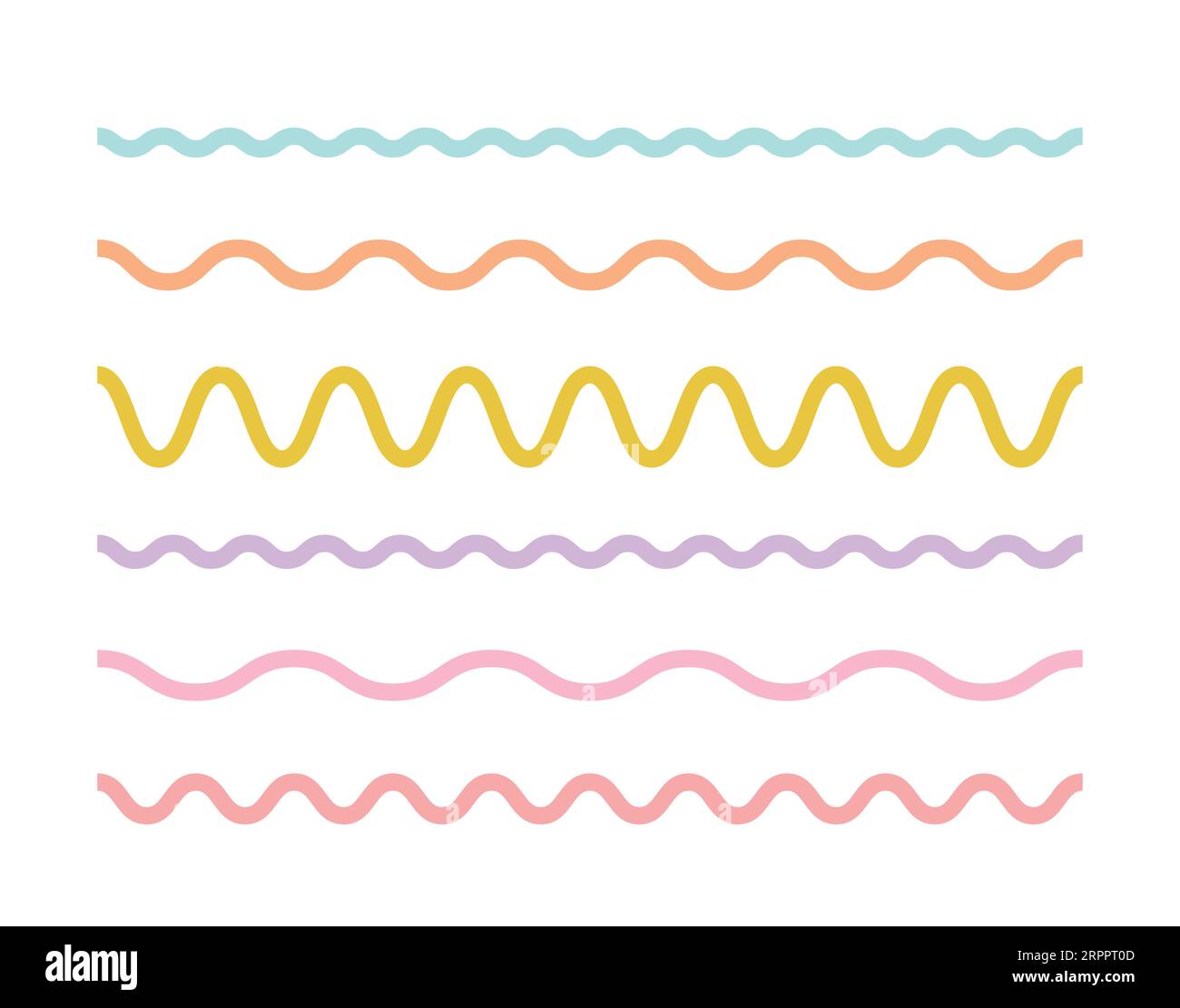 Wavy line set in white background. Simple doodle colorful outline ...