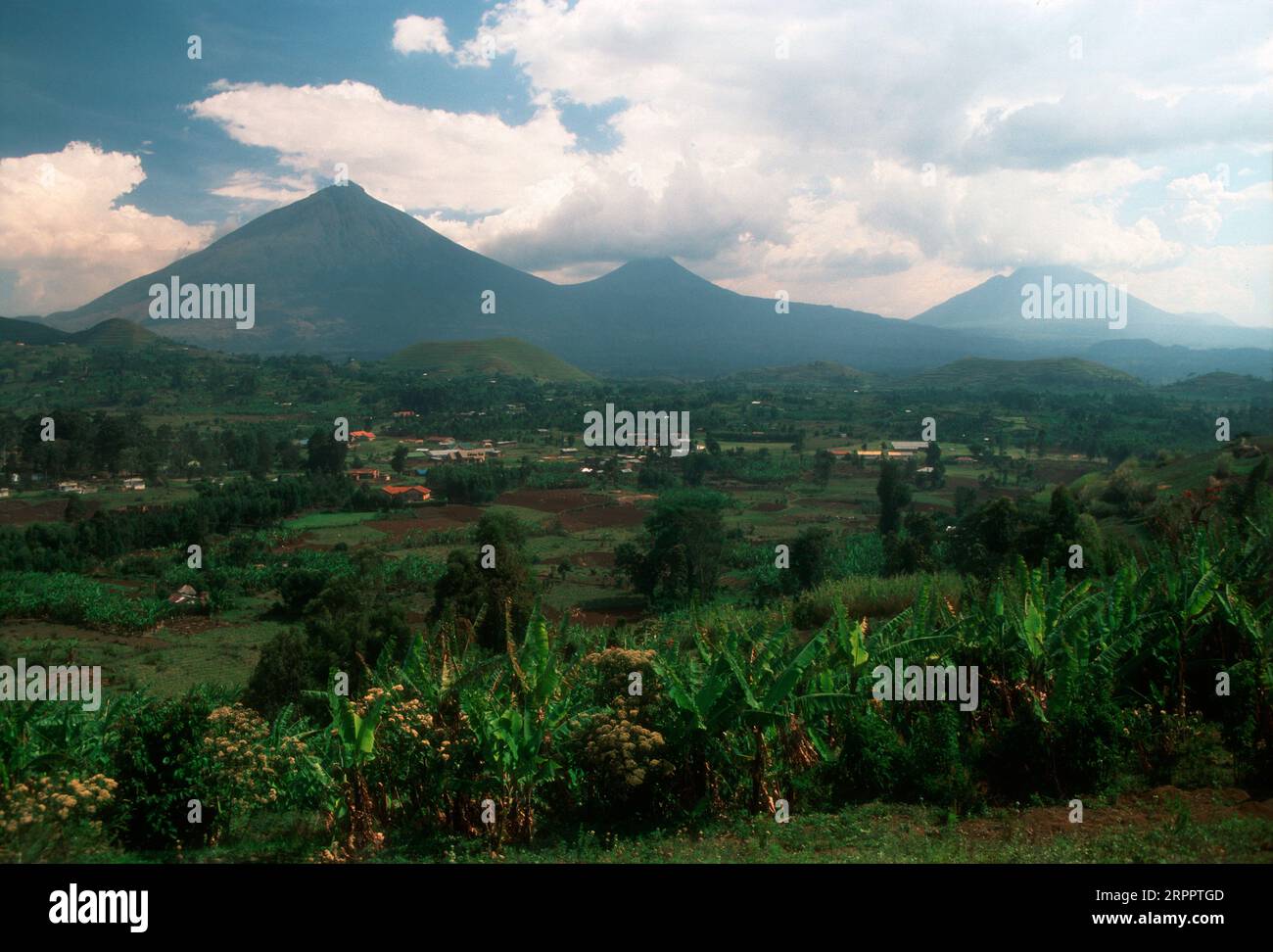 Kisoro town with Virunga Volcanoes in the distance, Uganda Stock Photo ...