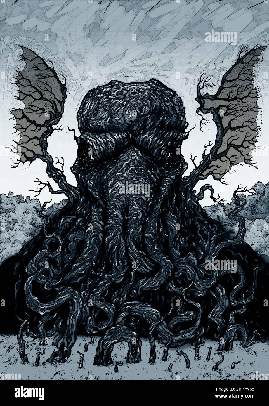 Horror art illustrating, Cthulhu, a fictional cosmic entity created by ...