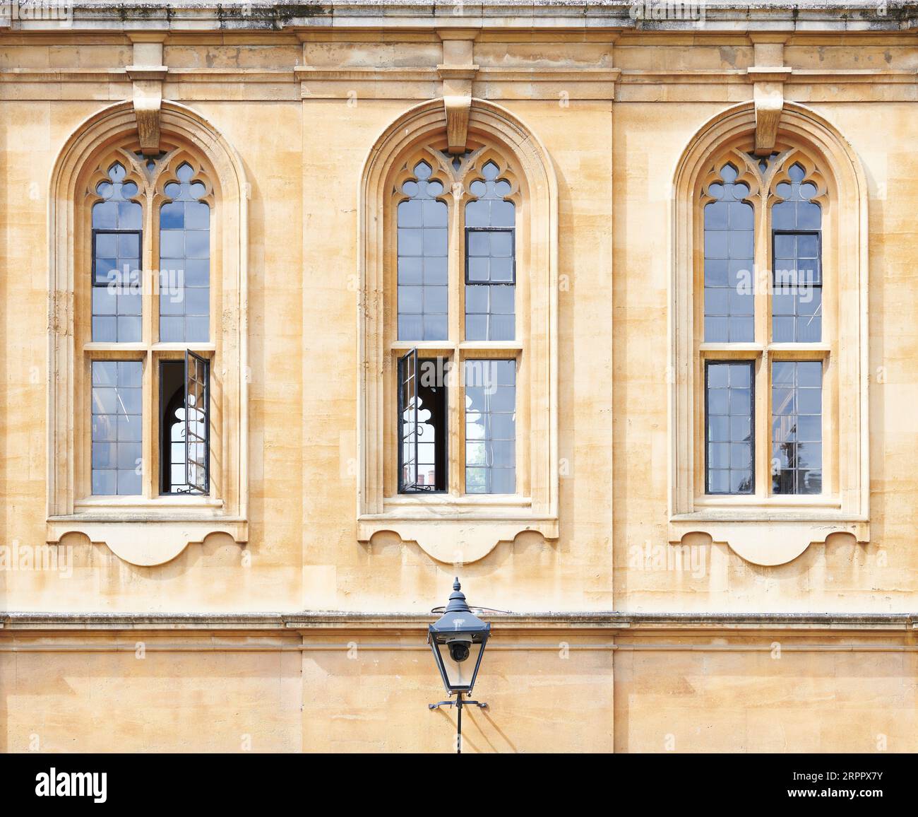 A trio of arched windows at the Bodleian Library, University of Oxford ...