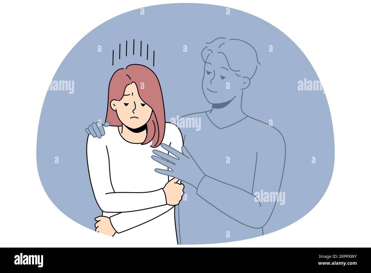 Invisible man hugging upset lonely woman missing love or relationships ...