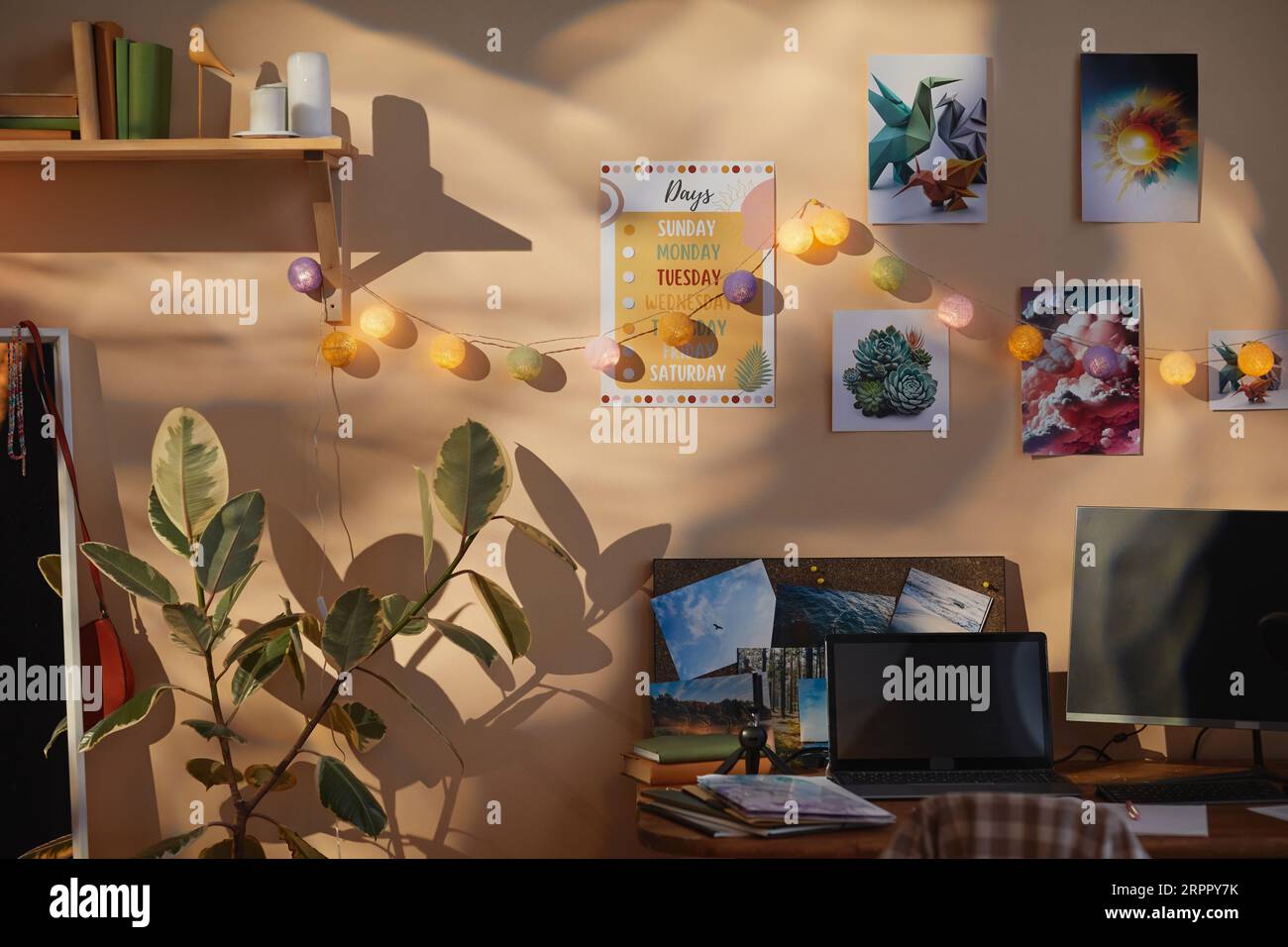 Background image of cozy teens room with wall decor posters and clutter ...