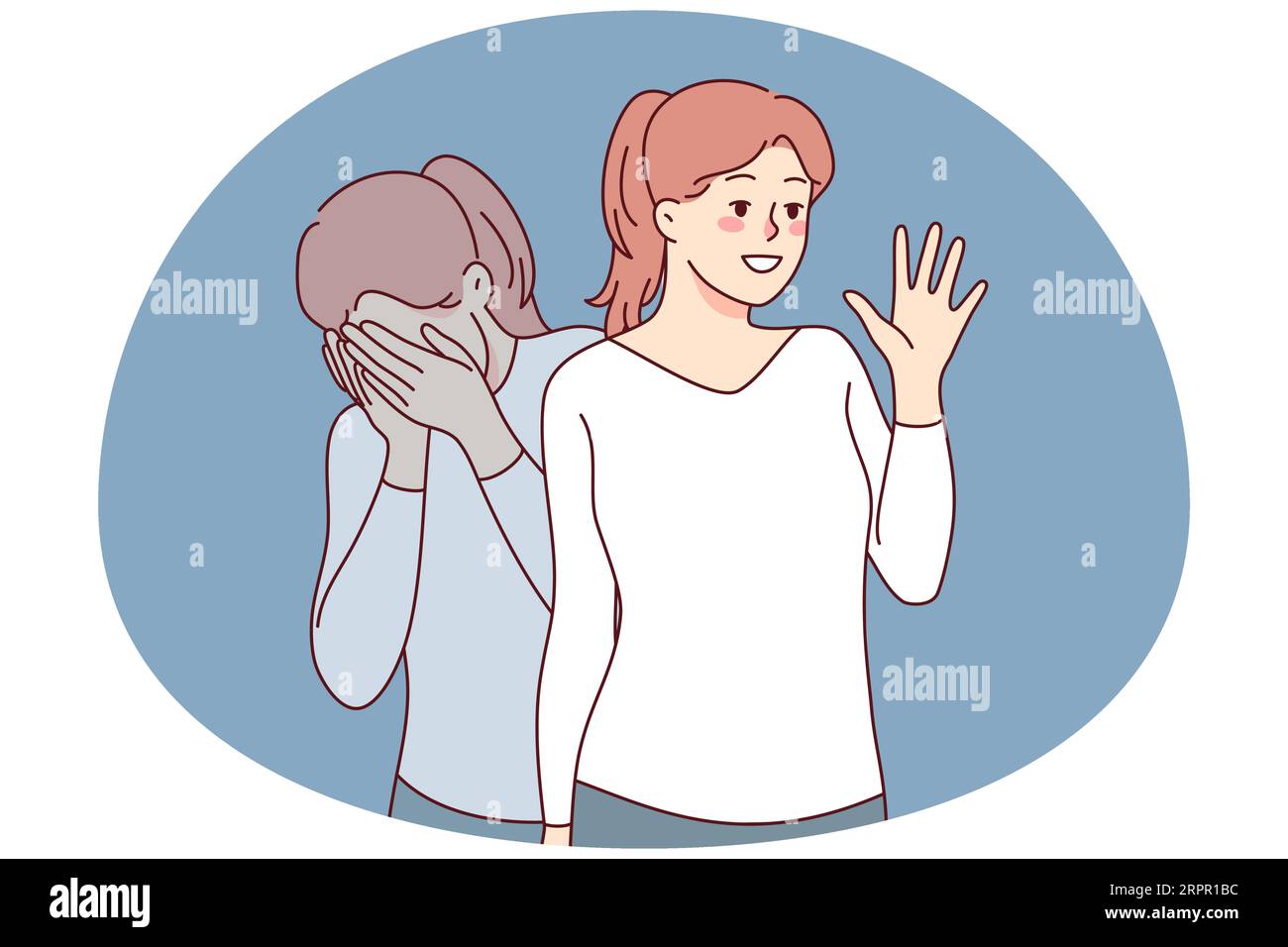 Girl pretending happy and smiling suffering from depression mental ...