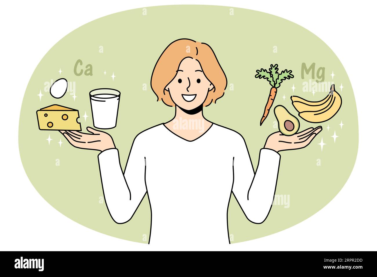 Smiling young woman holding calcium and magnesium products in hands ...