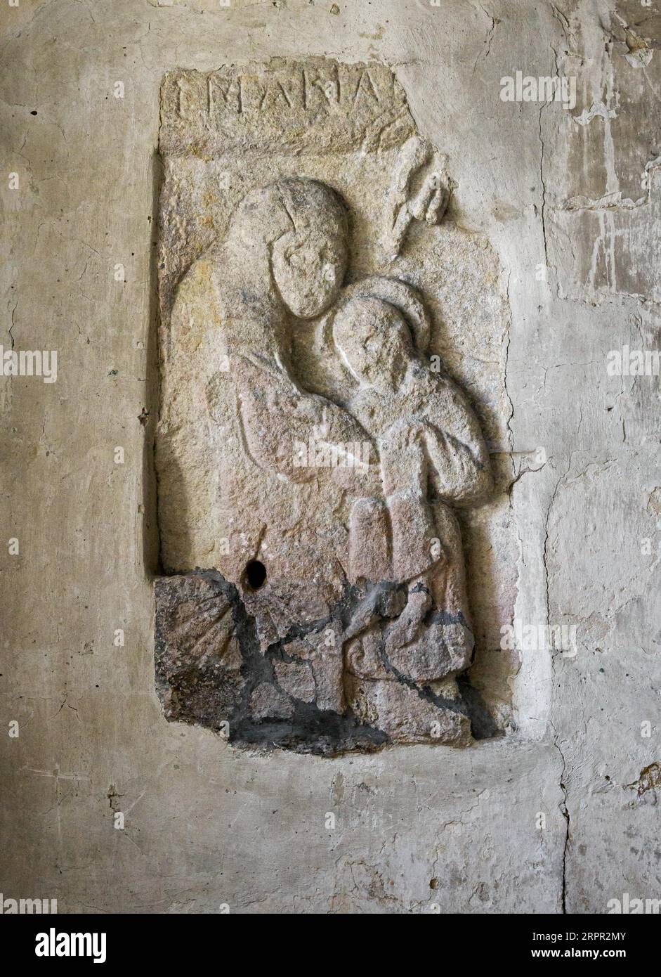 Saxon relief sculpture of Madonna and Child with the inscription 'Maria ...