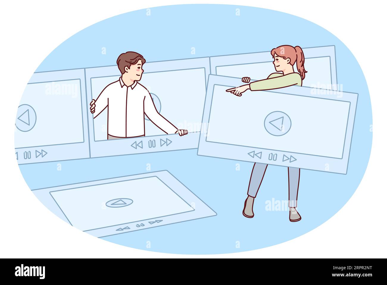 People editing video file together. Team of editors creating movie with ...