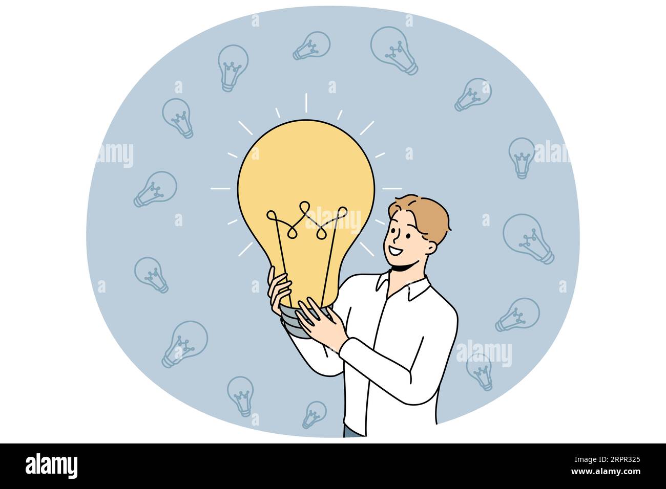 Happy businessman holding lightbulb excited about creative business ...