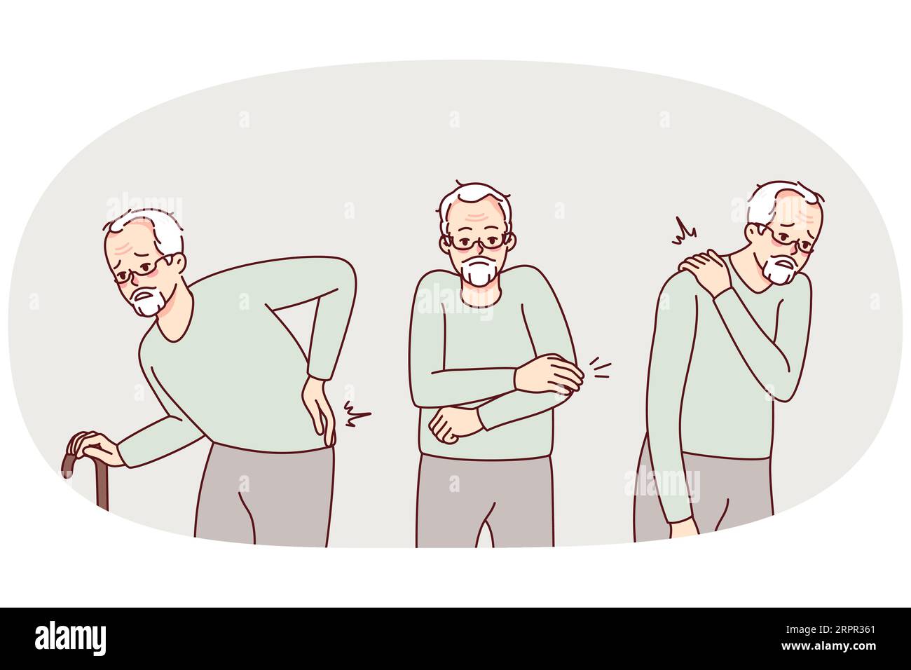 Unhealthy old man suffer from health problems. Unwell mature ...