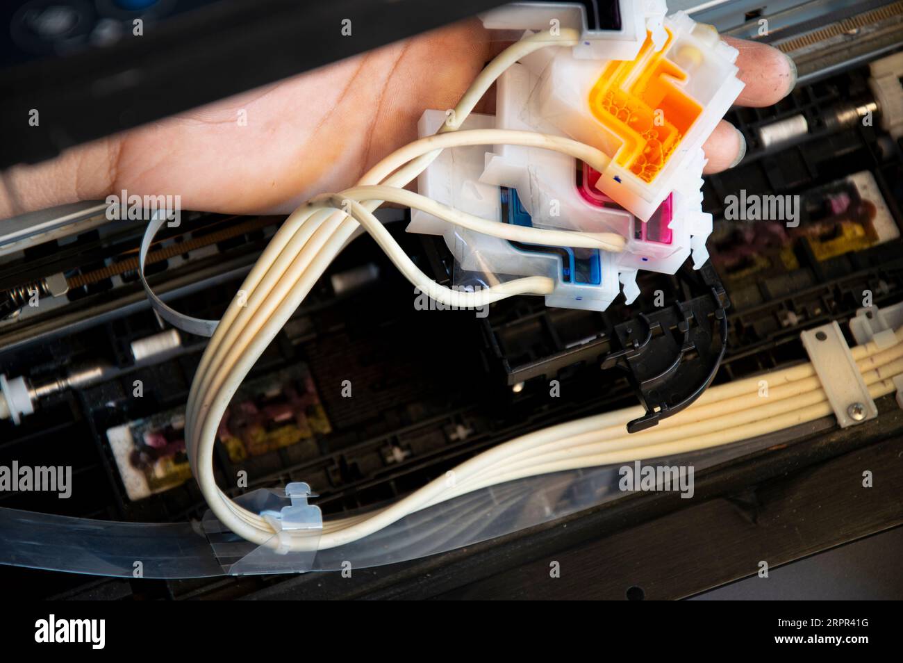 top view, mechanic fixing printer, fixing printhead Stock Photo - Alamy