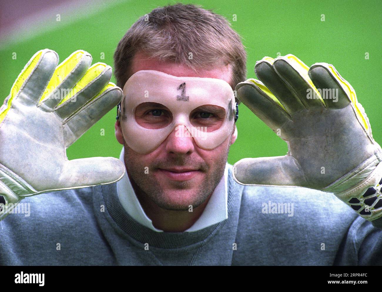 Wolves goalkeeper Mike Stowell wearing protection mask after facial ...