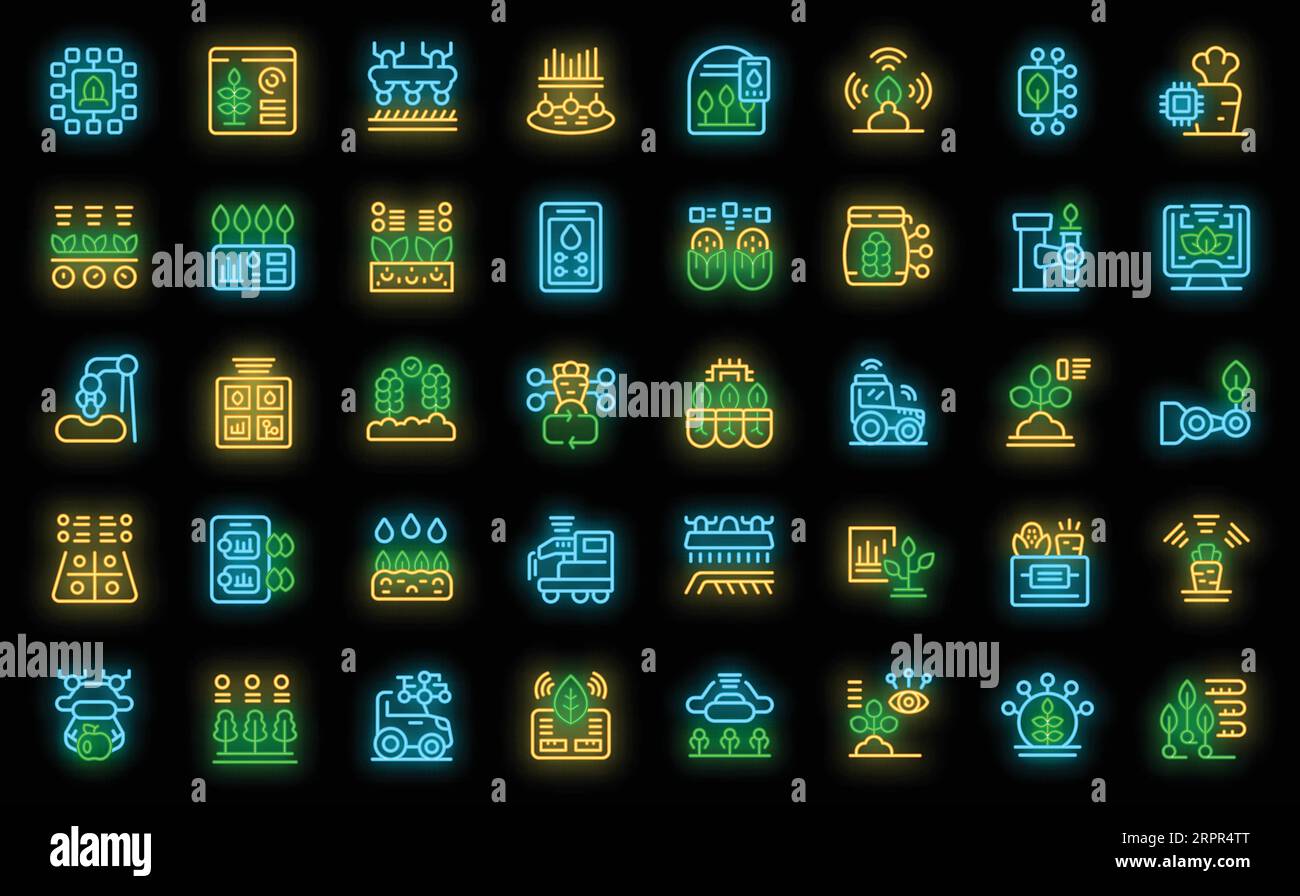 Artificial intelligence in agriculture icons set outline vector. Smart ...